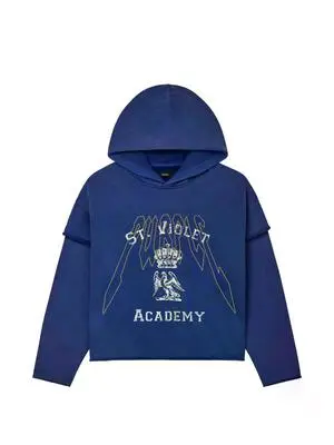 PURPLE BRAND St. Violet Graphic-print Layered-sleeve Hoodie - Blue