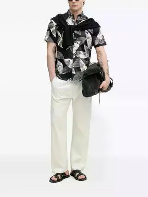 LINDBERGH Leaf-print Short-sleeve Shirt - Black