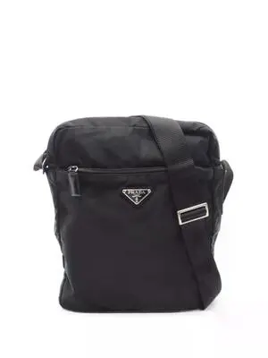 Prada 2000s Triangle Logo Shoulder Bag - Black