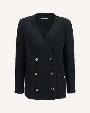 Alessandra Rich Double-breasted Checked Bouclé Tweed Jacket