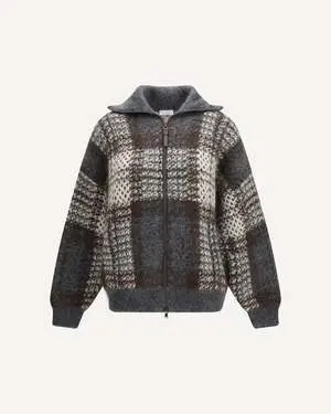 Brunello Cucinelli Checked Woo Zip Cardigan Femae