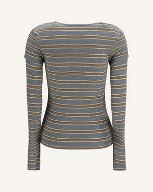 GANNI Ribbed V-neck Long-sleeve T-shirt Feale