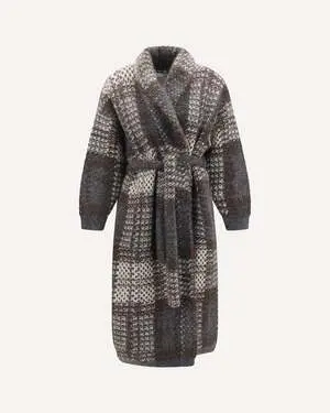 Brunello Cucinelli Macrocheck Mohair Bend Coat With Bet Femae