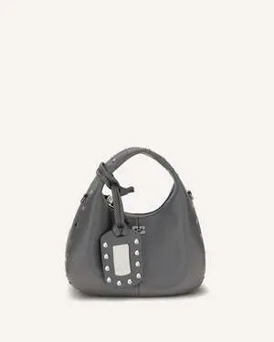 GANNI Mini Studded Hobo Handbag - Grey
