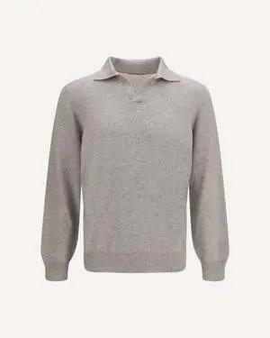 Brunello Cucinelli Mouliné Cashmere Knit Polo - Grey