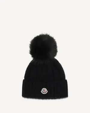 Moncler Wool And Cashmere Beanie With Pom-pom - Black