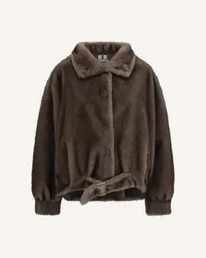 SWORD 6644 Faux Fur Jacket With Waist Belt