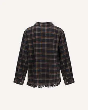 FOUND Raw-cut Fringe Plaid Shirt