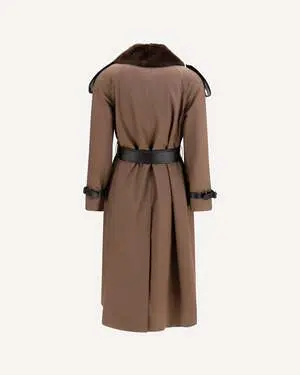 Burberry Long Cotton Trench Coat With Buffalo Leather Collar
