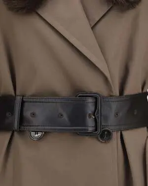 Burberry Long Cotton Trench Coat With Buffalo Leather Collar