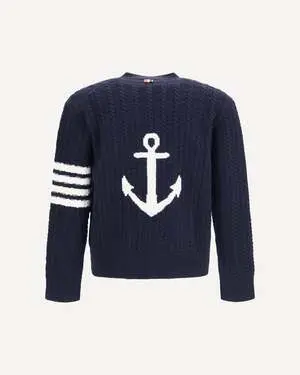 Thom Browne V-neck Sweater With Anchor Embroidery On The Back