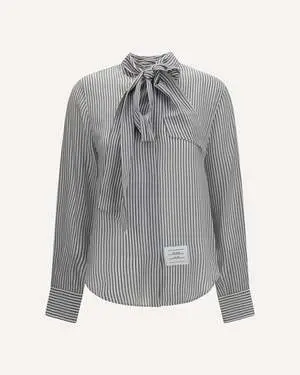 Thom Browne Striped Silk Shirt With Removable Collar