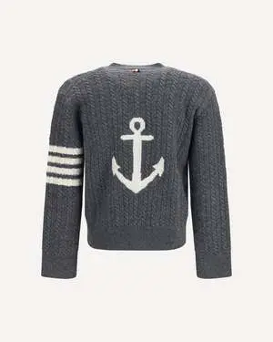 Thom Browne V-neck Sweater With Anchor Embroidery On The Back