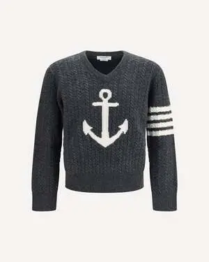 Thom Browne Bar Merino Wool Sweater With Anchor Motif