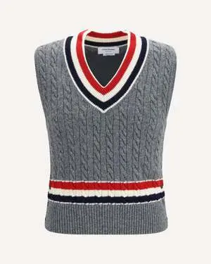 Thom Browne Cable-knit Cricket V-neck Vest