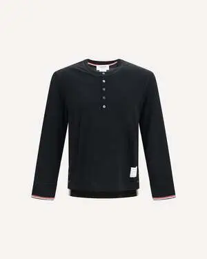 Thom Browne Buttoned Sweater With Rwb Cuffs - Black