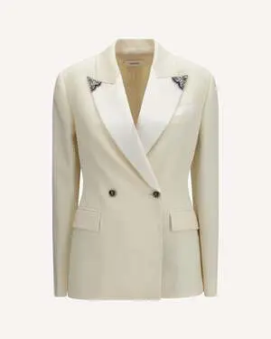 Versace Stretch Wool Blazer With Embroidered Lapels