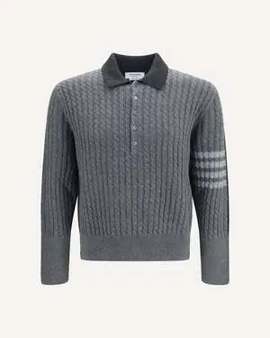 Thom Browne 4-bar Cable-knit Long-sleeve Polo Sweater