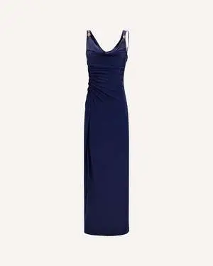 Versace Long Dress In Soft Viscose Jersey - Blue