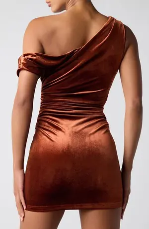 Lulus Anya Ruched One-shoulder Velvet Minidress