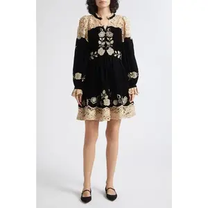 Sea Shiloh Embroidered Velvet Minidress - Black