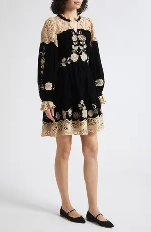 Sea Shiloh Embroidered Velvet Minidress