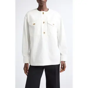 FERRAGAMO Brushed Cotton Gabardine Pullover Shirt - Mascarpone