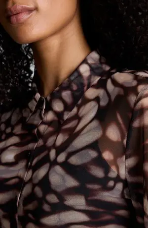 KENNETH COLE Print Long Sleeve Mesh Shirt