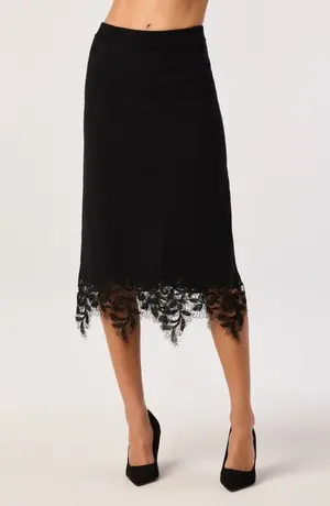 Astr The Label Nadine Lace Hem Midi Skirt - Black