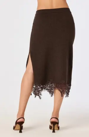 Astr The Label Nadine Lace Hem Midi Skirt - Brown