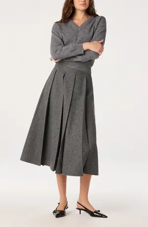 Astr The Label Kelsie Pleated Wool Blend Midi Skirt