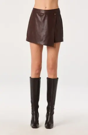 Astr The Label Oaklee Faux Leather Skort - Brown