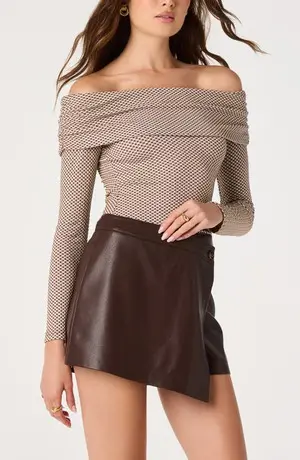 Astr The Label Oaklee Faux Leather Skort - Brown
