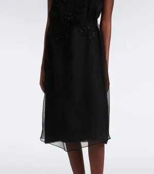 Prada Floral-appliqué Silk Midi Dress