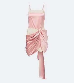 XU ZHI Draped Lace-trimmed Silk Satin Minidress - Pink