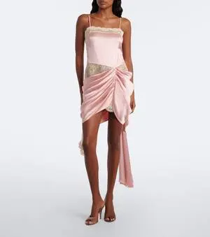 XU ZHI Draped Lace-trimmed Silk Satin Minidress