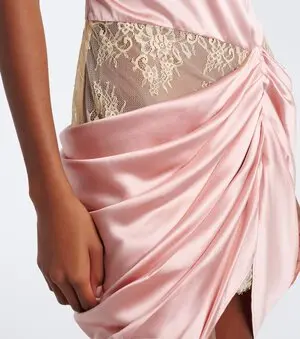 XU ZHI Draped Lace-trimmed Silk Satin Minidress