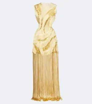 XU ZHI Embellished Fringed Open-back Minidress