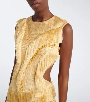 XU ZHI Embellished Fringed Open-back Minidress