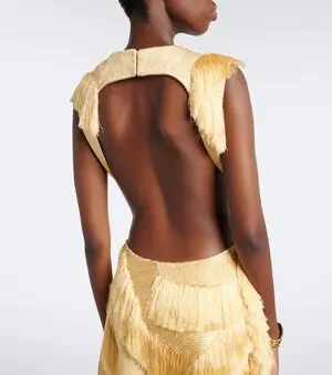 XU ZHI Embellished Fringed Open-back Minidress