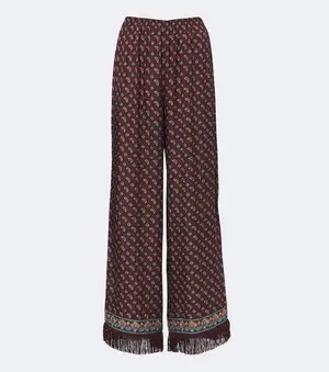 DÔEN Lavona Fringed Silk-blend Wide-leg Pants - Blue