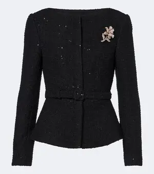 Roland Mouret Belted Embellished Bouclé Jacket Black