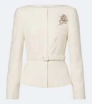 Roland Mouret Belted Embellished Bouclé Jacket - White
