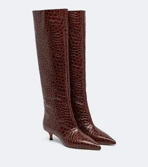 Le Monde Beryl Le Monde Béryl Babouche Croc-effect Leather Knee-high Boots - Brown
