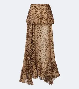 XU ZHI Leopard-print Ruffed Silk Maxi Skirt - Brown