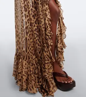 XU ZHI Leopard-print Ruffed Silk Maxi Skirt