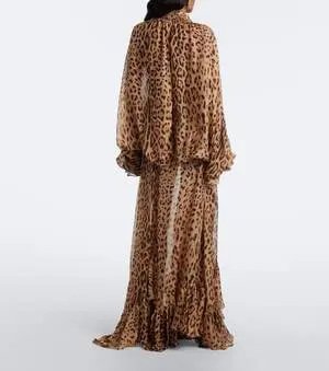 XU ZHI Leopard-print Ruffed Silk Maxi Skirt
