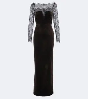 Roland Mouret Lace-trimmed Velvet Gown - Brown