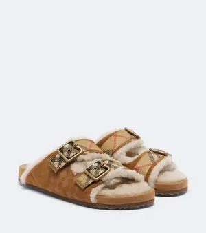 Burberry Check Shearling-lined Suede Sandals