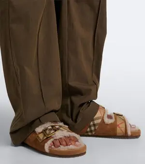 Burberry Check Shearling-lined Suede Sandals